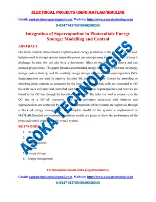 Integration of Supercapacitor in Photovoltaic Energy Storage: Modelling and Control | PDF