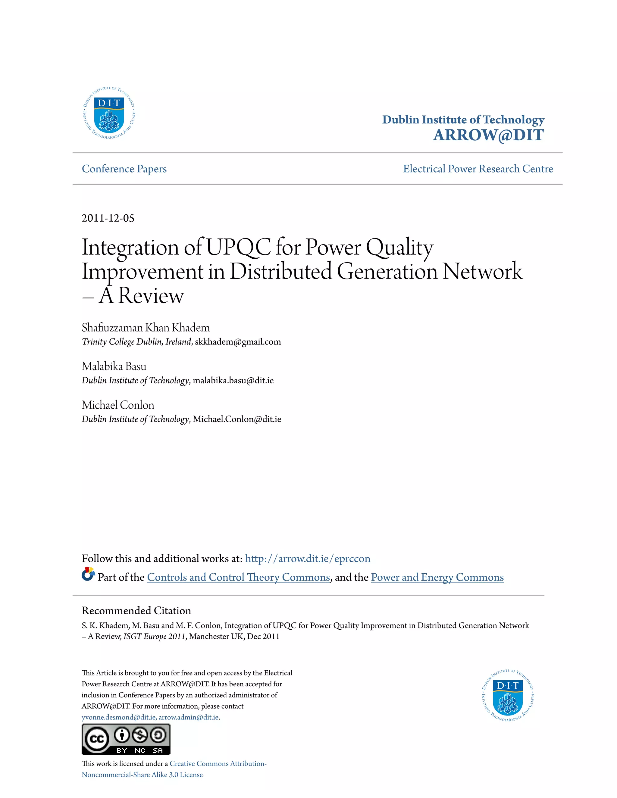 Integration of upqc for power quality improvement in distributed | PDF