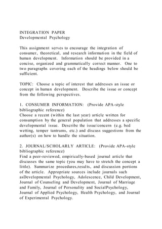 Integration paper developmental psychology this assignment ser | DOCX