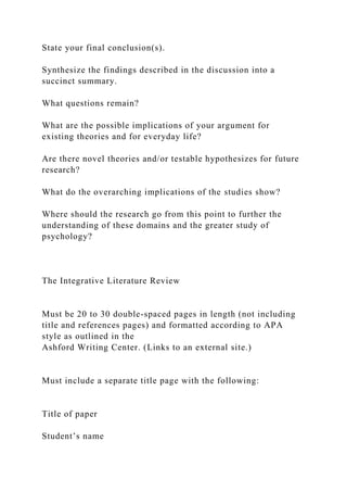 Integrative Literature Review The primary goal of this literat.docx ...