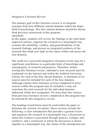 Integrative Literature Review The primary goal of this literatur.docx