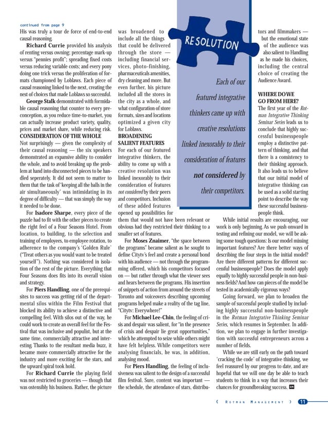 Integrative thinking a model takes shape