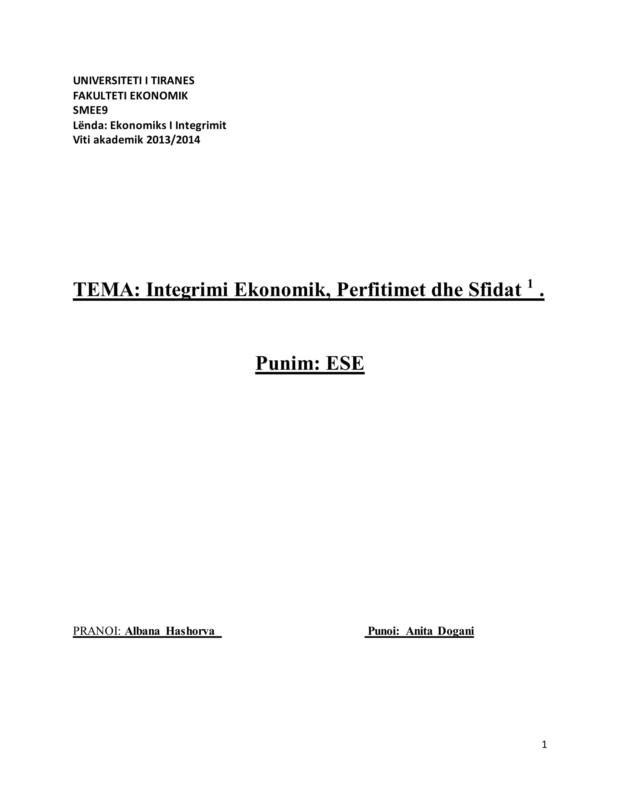 Integrimi ekonomik, perfitimet dhe sfidat | DOCX