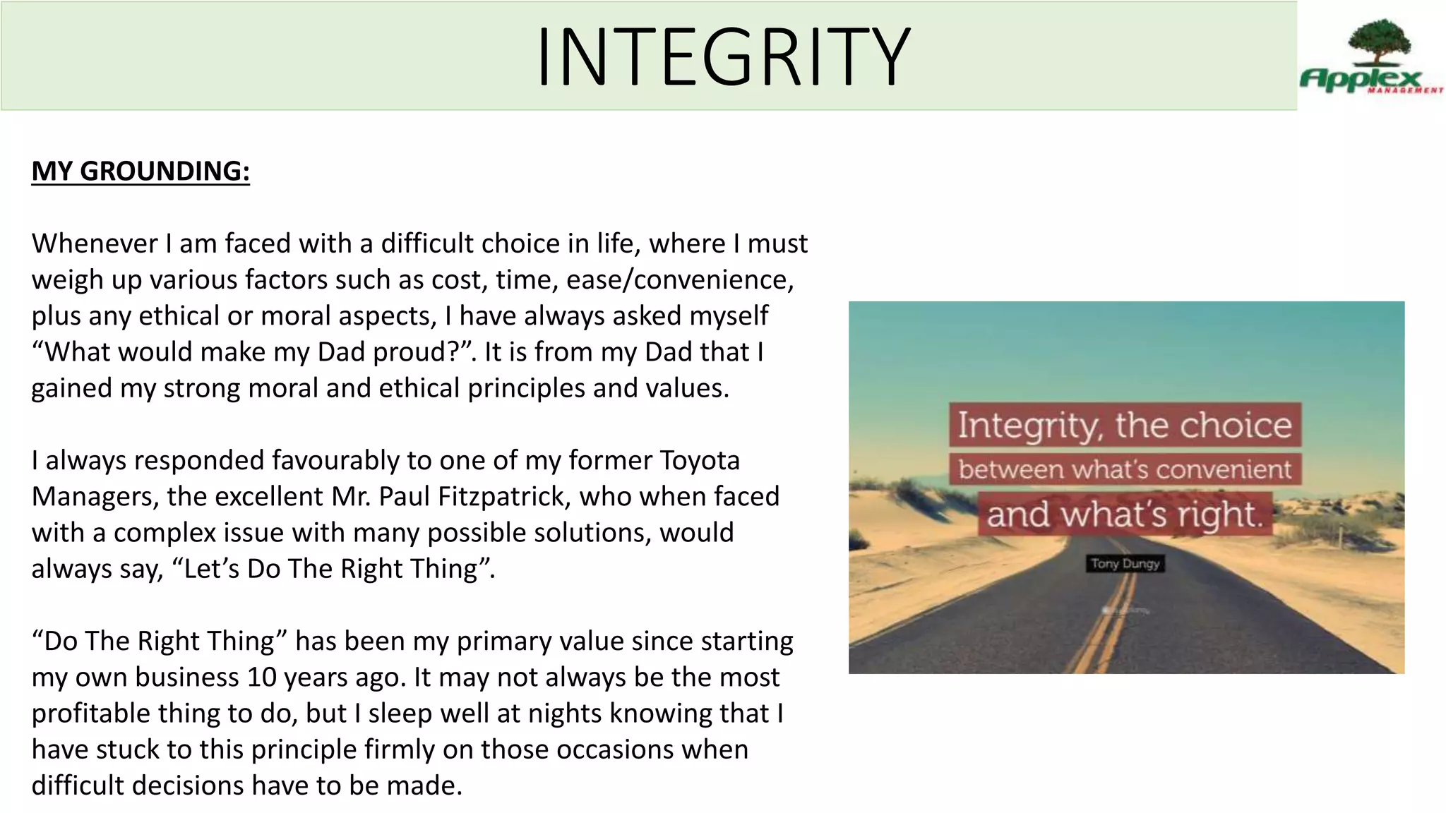 Integrity | PPTX | Business and Finance