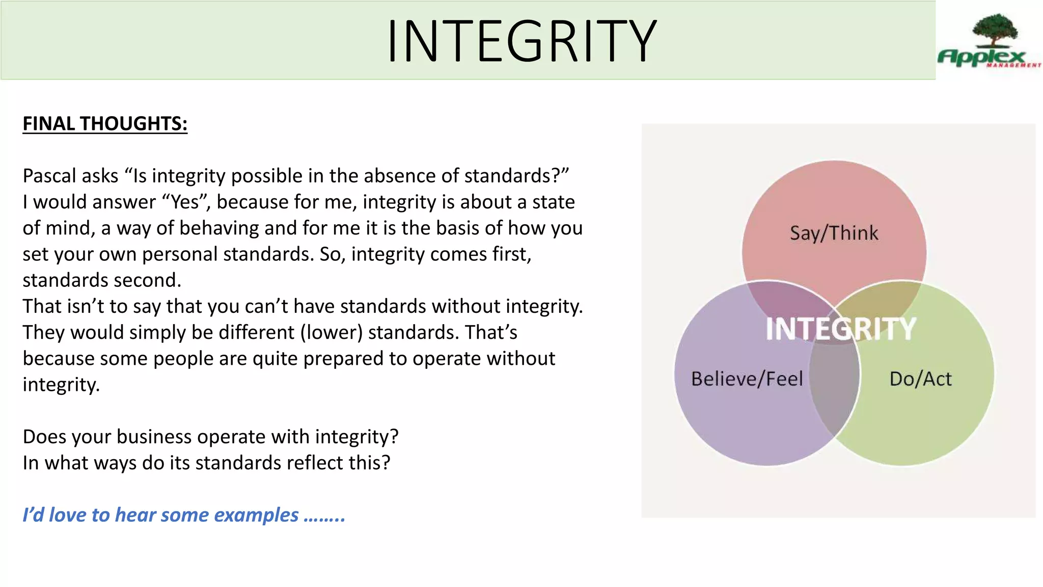 Integrity | PPTX | Business and Finance