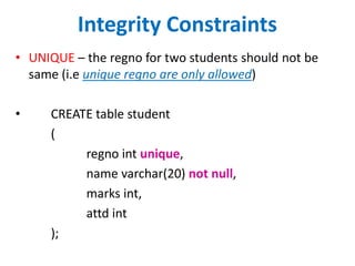 Integrity constraints in dbms | PPT