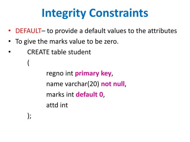 Integrity Constraints In Dbms Ppt