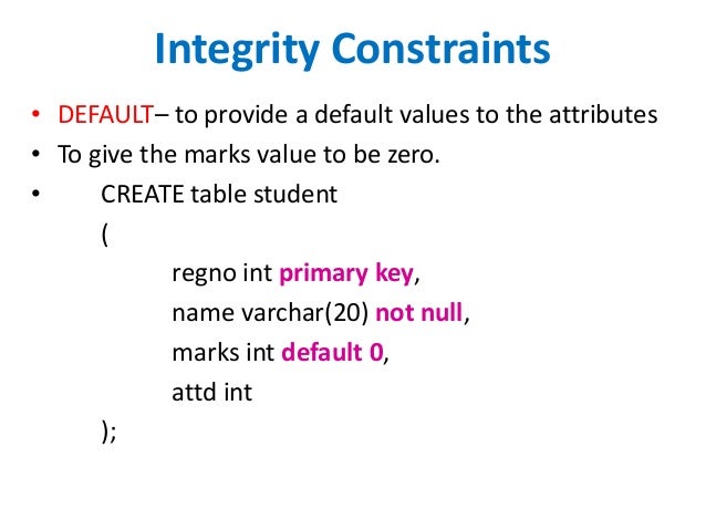 Integrity constraints in dbms Integrity constraints in dbms