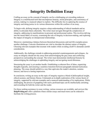 Integrity Definition Essay | PDF