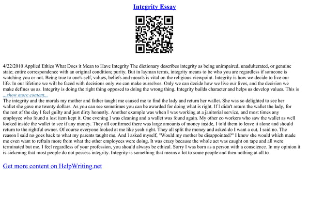 Integrity Essay | PDF | Career Advice | Careers