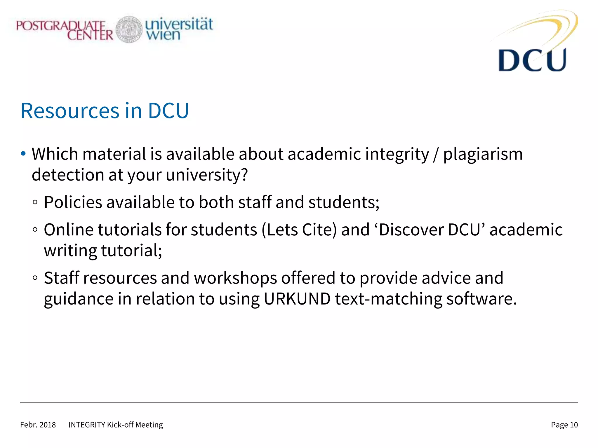 INTEGRITY Policy Presentations - DCU presentation.ppt | Undergraduate ...