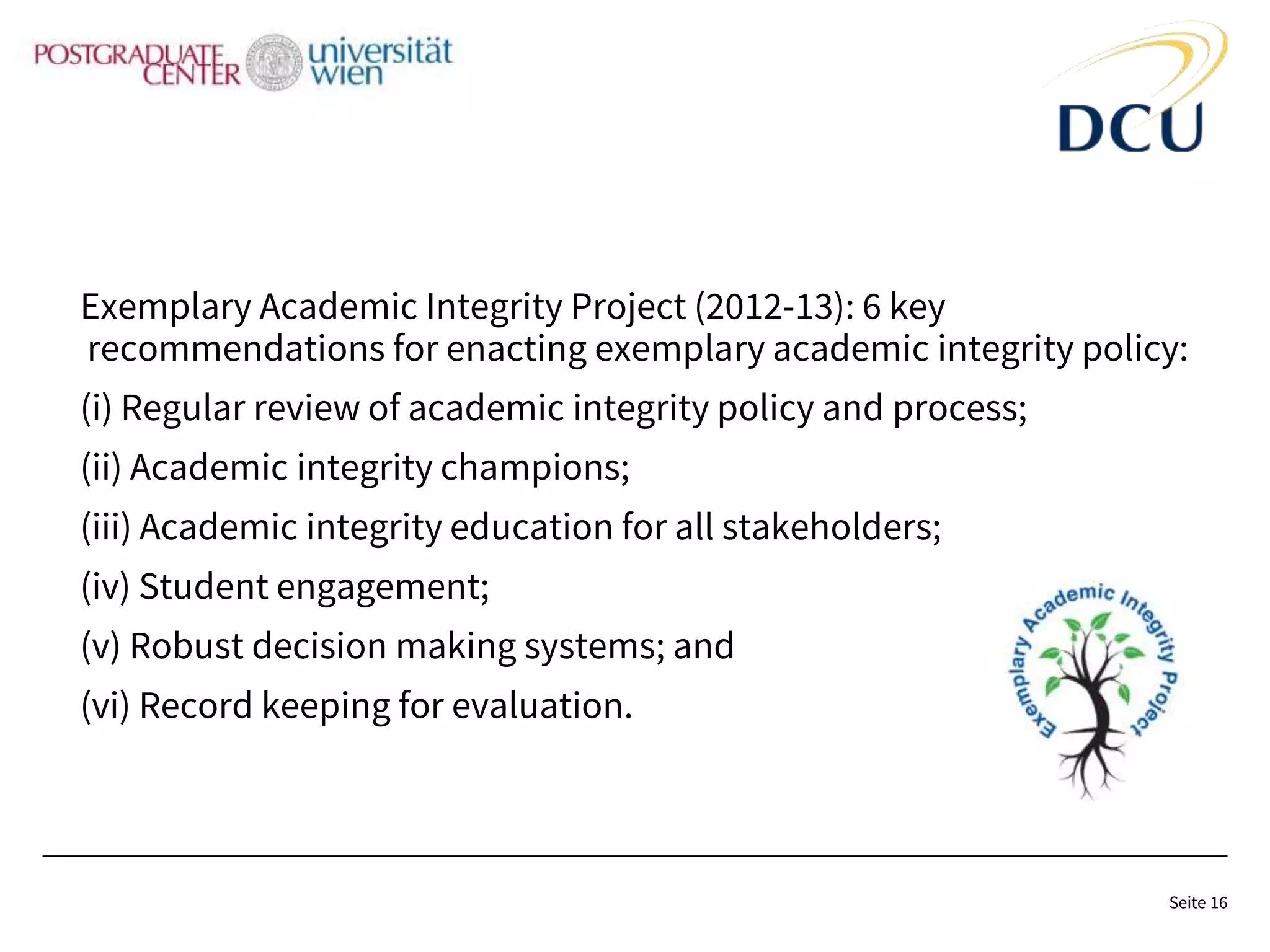 INTEGRITY Policy Presentations - DCU presentation.ppt | Undergraduate ...