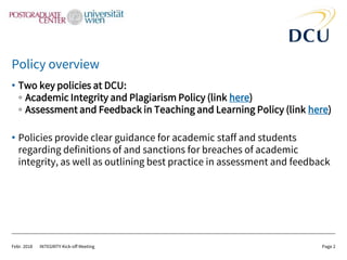 INTEGRITY Policy Presentations - DCU presentation.ppt | Undergraduate ...
