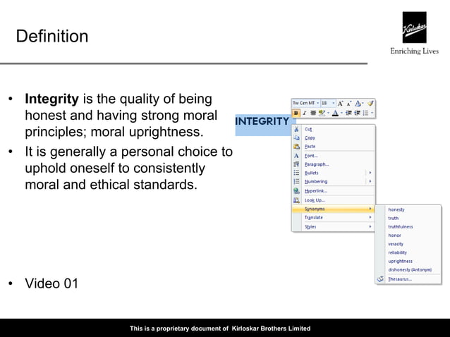 A presentation on Integrity and Human Values in Business | PPT