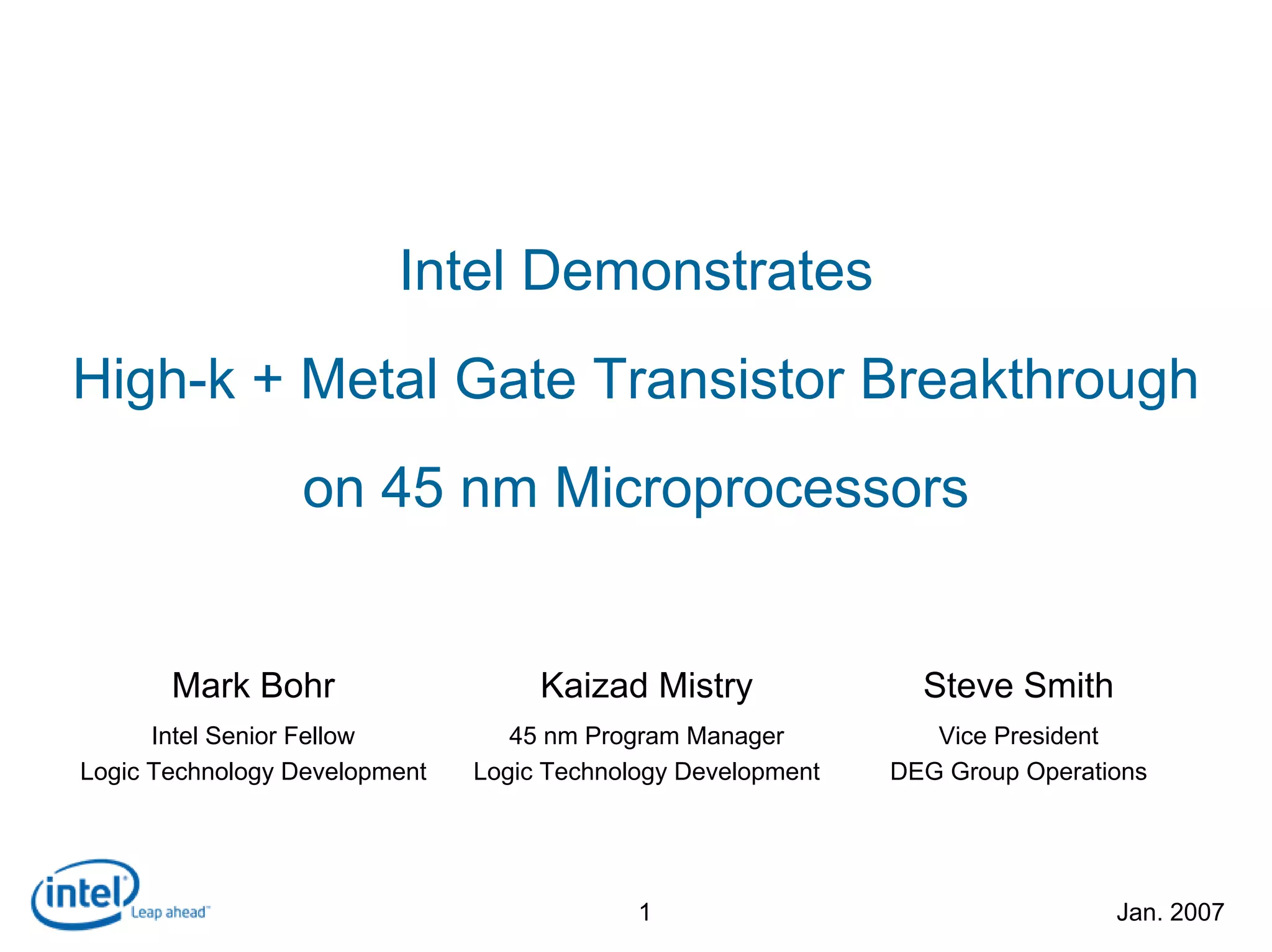 Intel 45nm high-k metal-gate press release | PDF