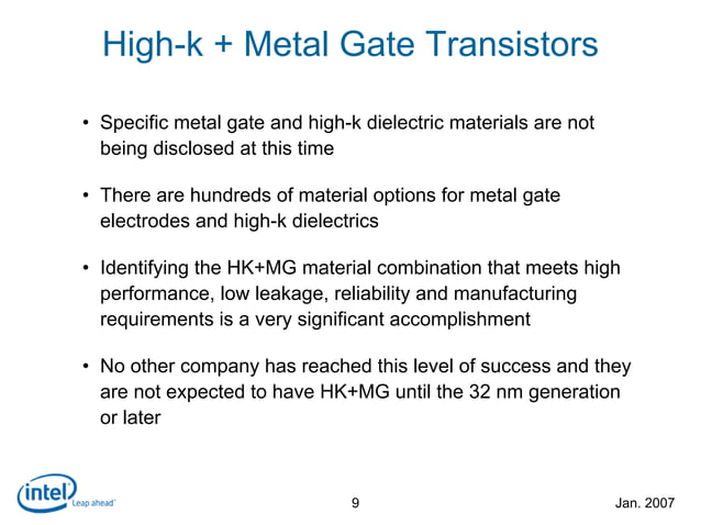 Intel 45nm high-k metal-gate press release | PDF | Physics | Science