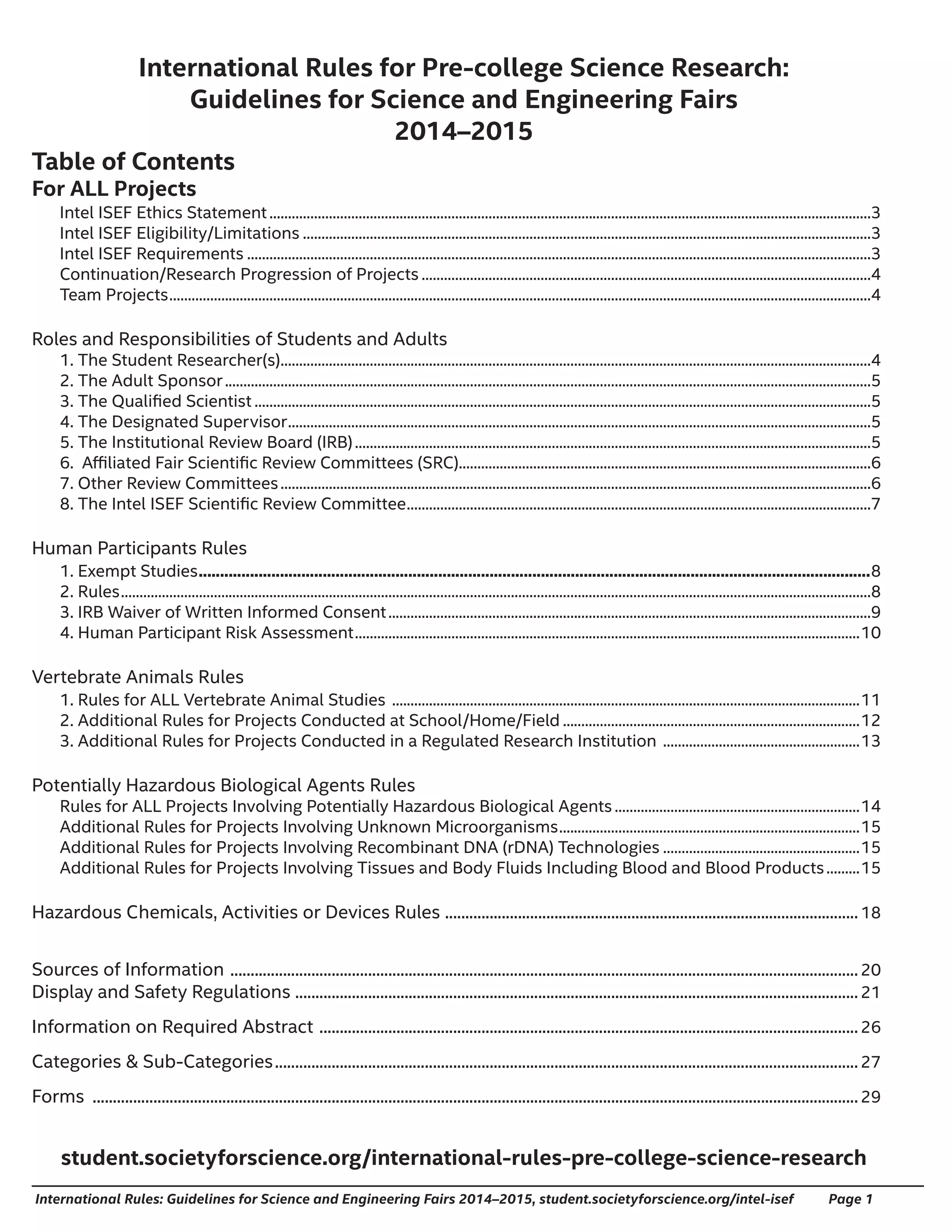 Intel isef-intl-rules-and-guidelines-2015-final-v1-7-2015 with-forms | PDF