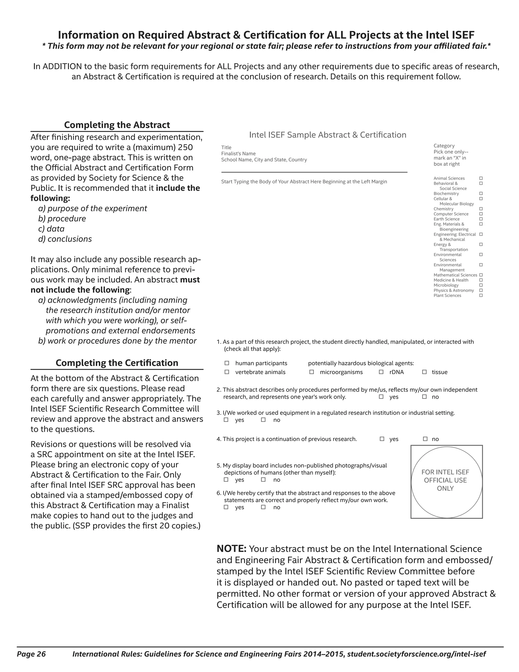 Intel isef-intl-rules-and-guidelines-2015-final-v1-7-2015 with-forms | PDF