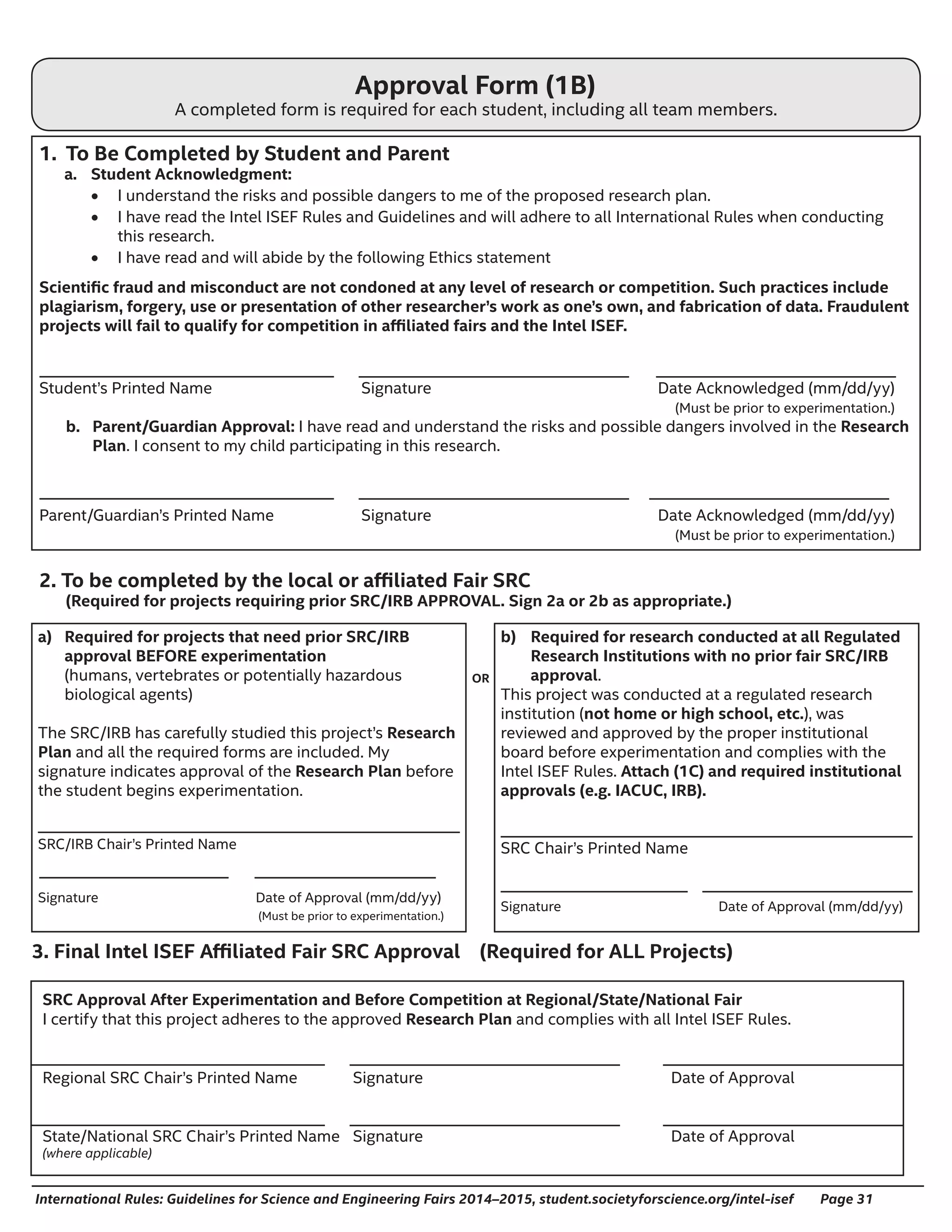 Intel isef-intl-rules-and-guidelines-2015-final-v1-7-2015 with-forms | PDF