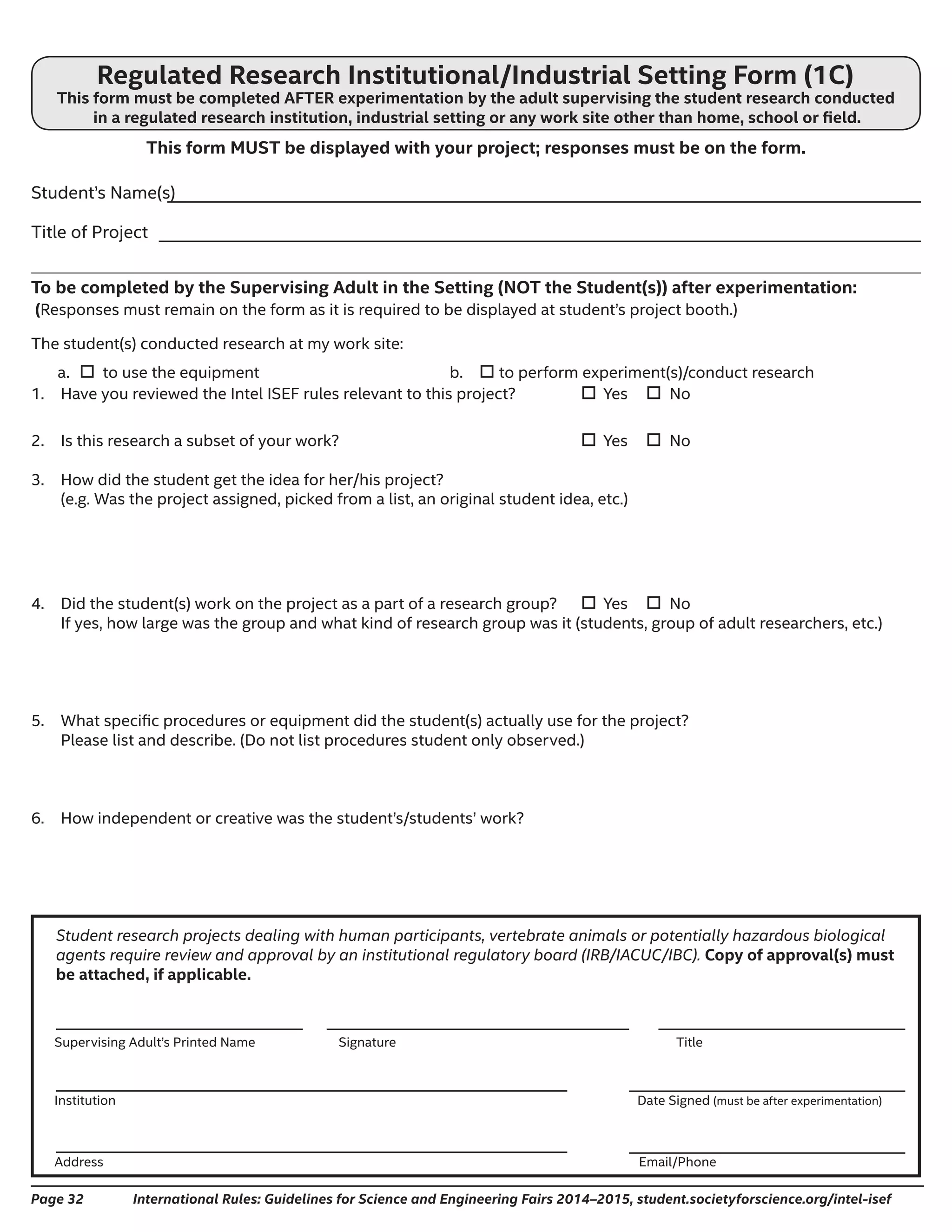 Intel isef-intl-rules-and-guidelines-2015-final-v1-7-2015 with-forms | PDF