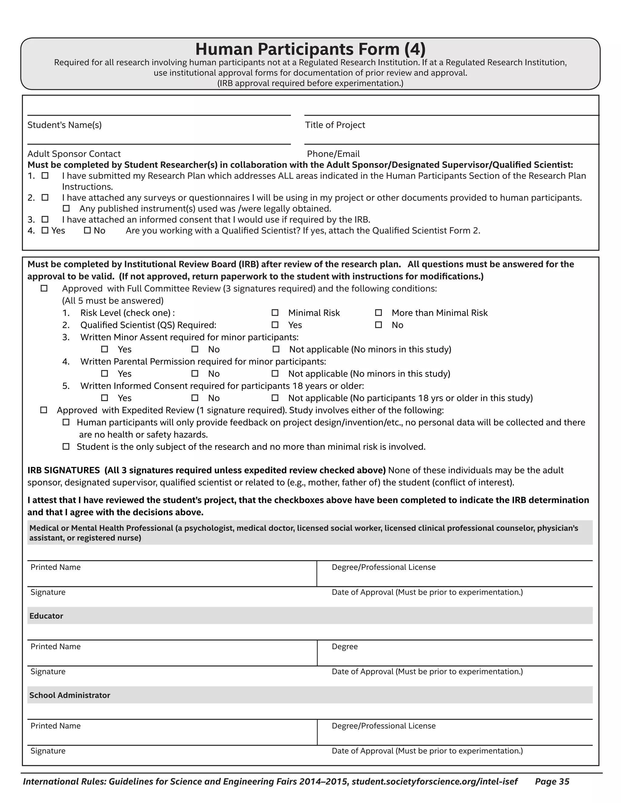 Intel isef-intl-rules-and-guidelines-2015-final-v1-7-2015 with-forms | PDF