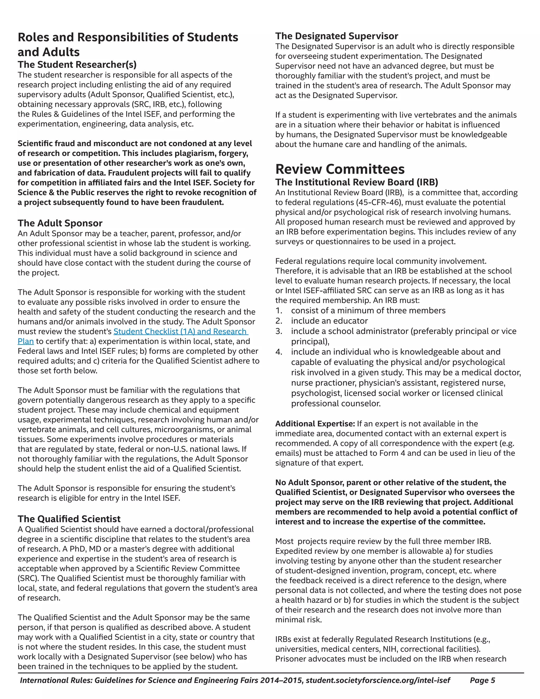 Intel isef-intl-rules-and-guidelines-2015-final-v1-7-2015 with-forms | PDF