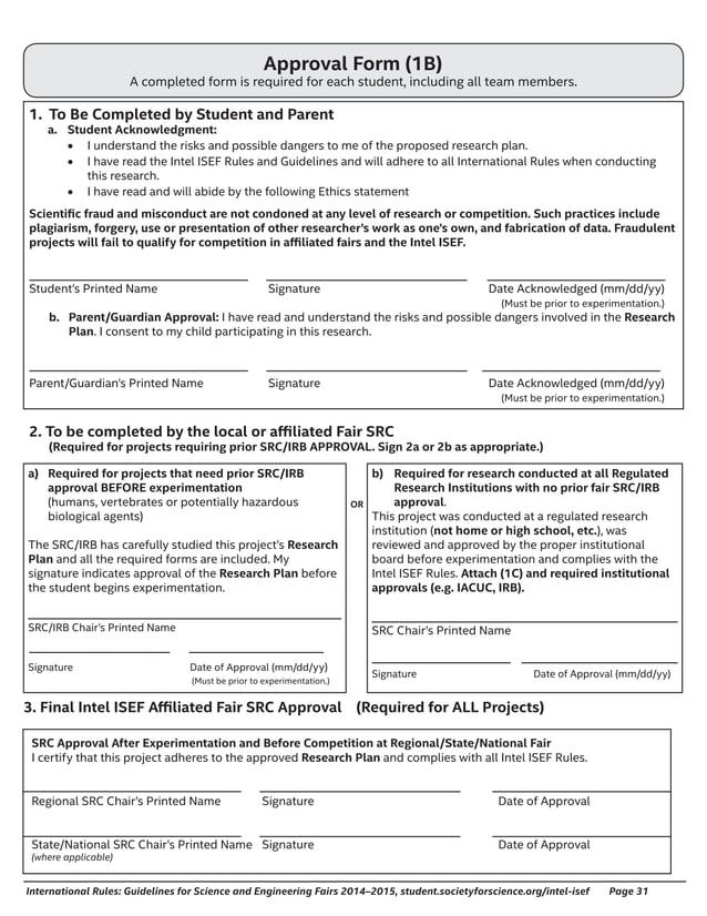 Intel isef-intl-rules-and-guidelines-2015-final-v1-7-2015 with-forms | PDF