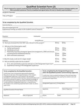 Intel isef-intl-rules-and-guidelines-2015-final-v1-7-2015 with-forms | PDF