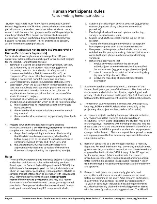 Intel isef-intl-rules-and-guidelines-2015-final-v1-7-2015 with-forms | PDF
