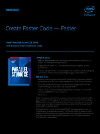 Intel Parallel Studio XE 2016 網路開發工具包新版本功能介紹(現已上市,歡迎詢價) | PDF