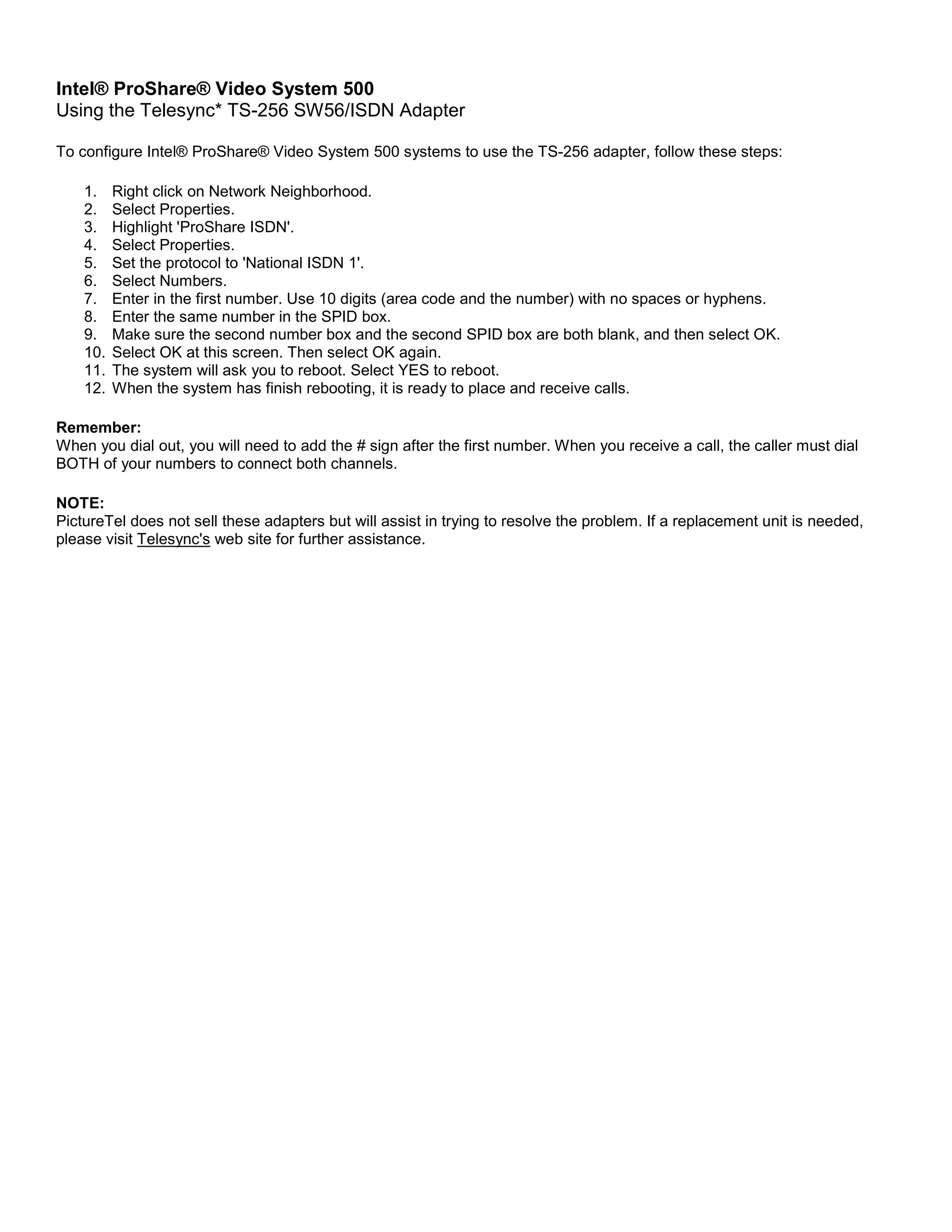 Intel ProShare Video System 500 Product Support | PDF