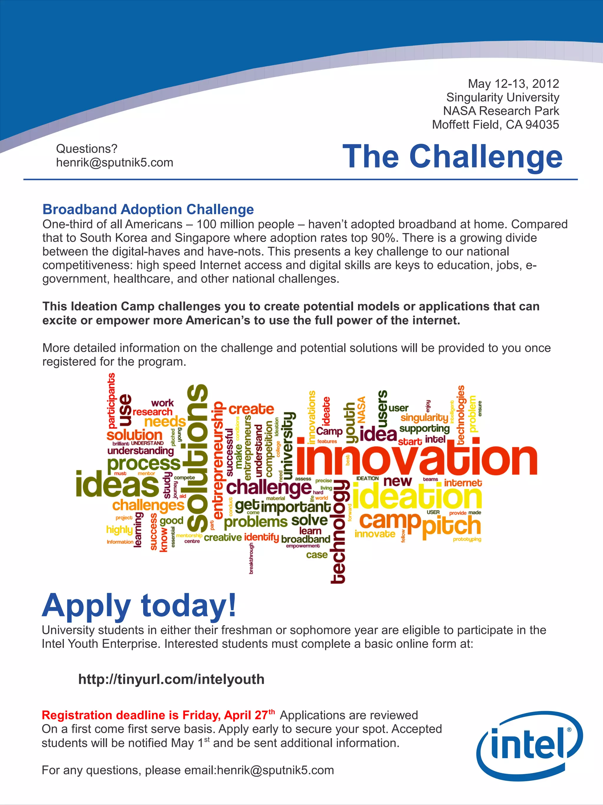 Intel youth-enterprise-Broadband America Ideation Camp | PDF