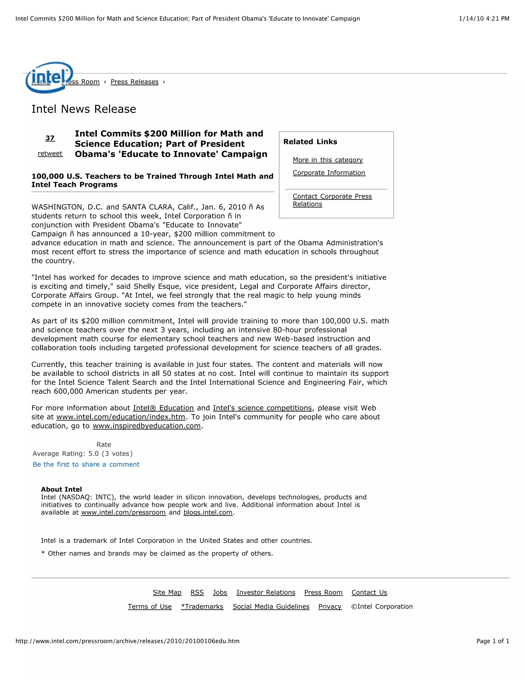 Intel200 million mathscienceedu | PDF