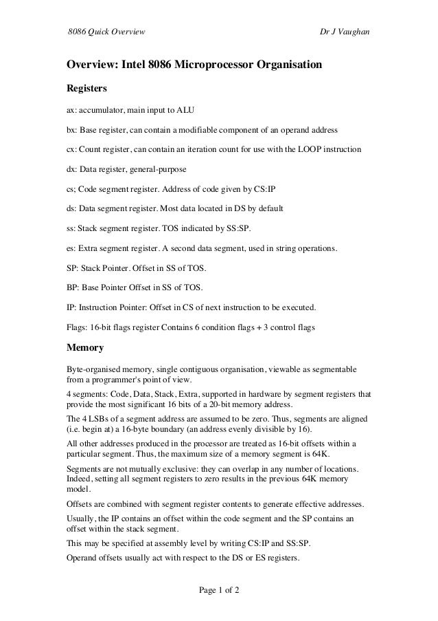 purpose of segment registers in 8086 microprocessor