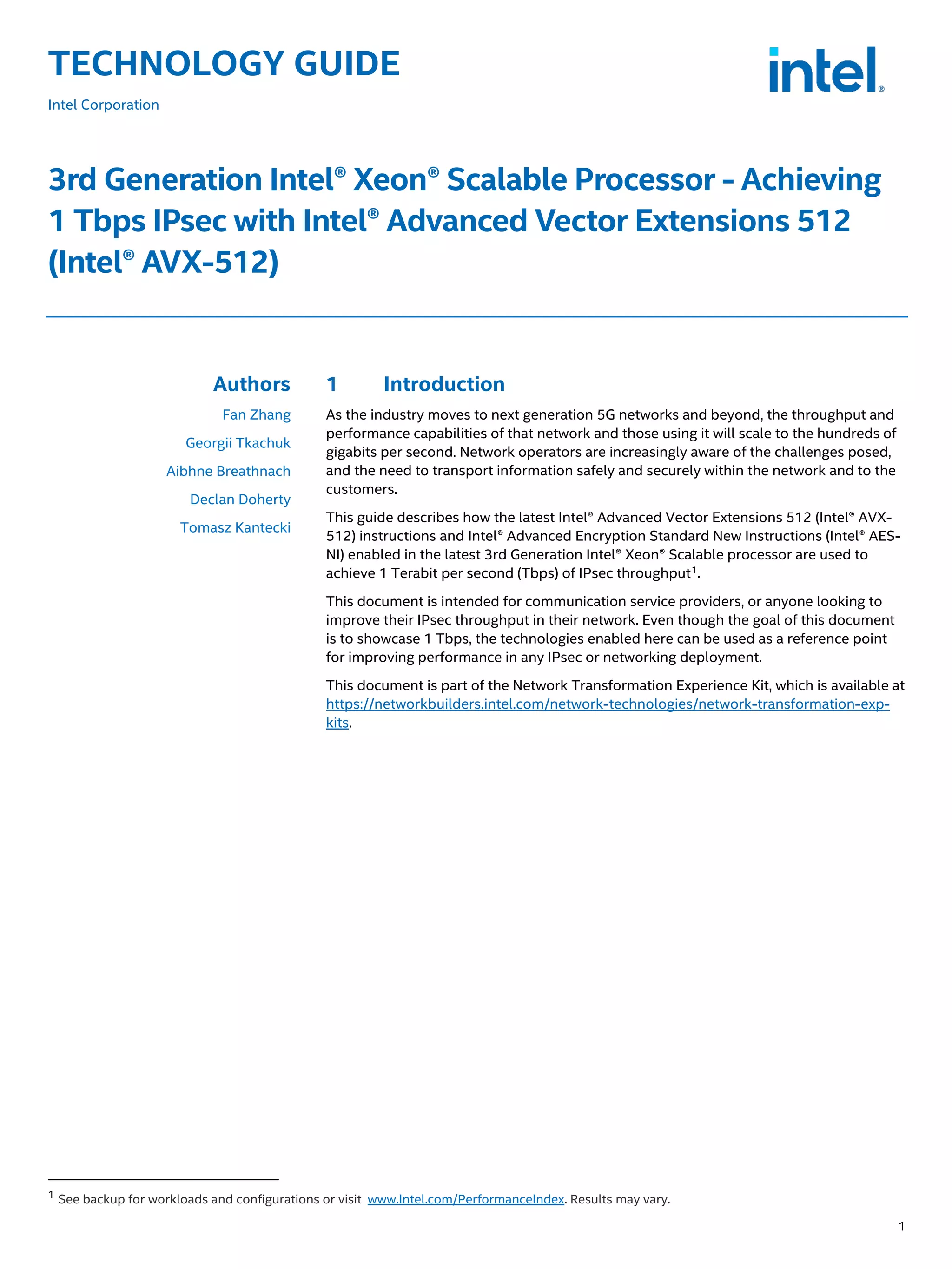 3rd Generation Intel® Xeon® Scalable Processor - Achieving 1 Tbps IPsec with Intel® Advanced ...