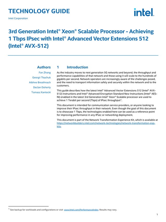 3rd Generation Intel® Xeon® Scalable Processor - Achieving 1 Tbps IPsec ...