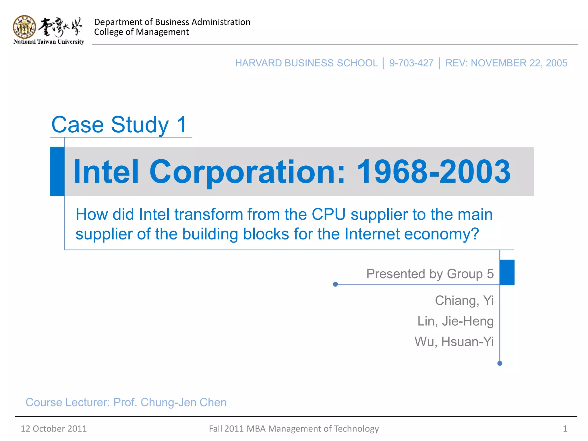 Case Study: Intel Corporation 1968-2003 | PDF