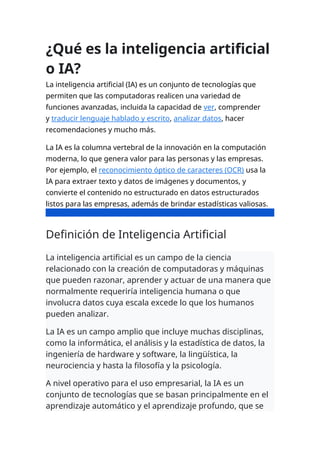 ¿ que es la inteligencia artificial o IA? | DOCX