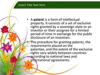 Intellectual property issue report | PPTX | Industrial Property | Real ...