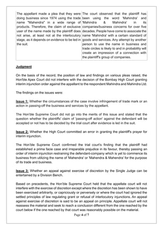 Intellectual property law trademark infringement - mahindra and ...