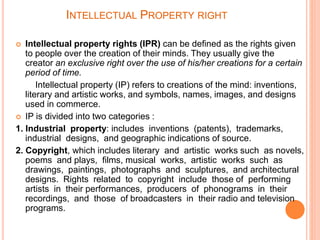Intellectual property right and copy right in indian | PPTX