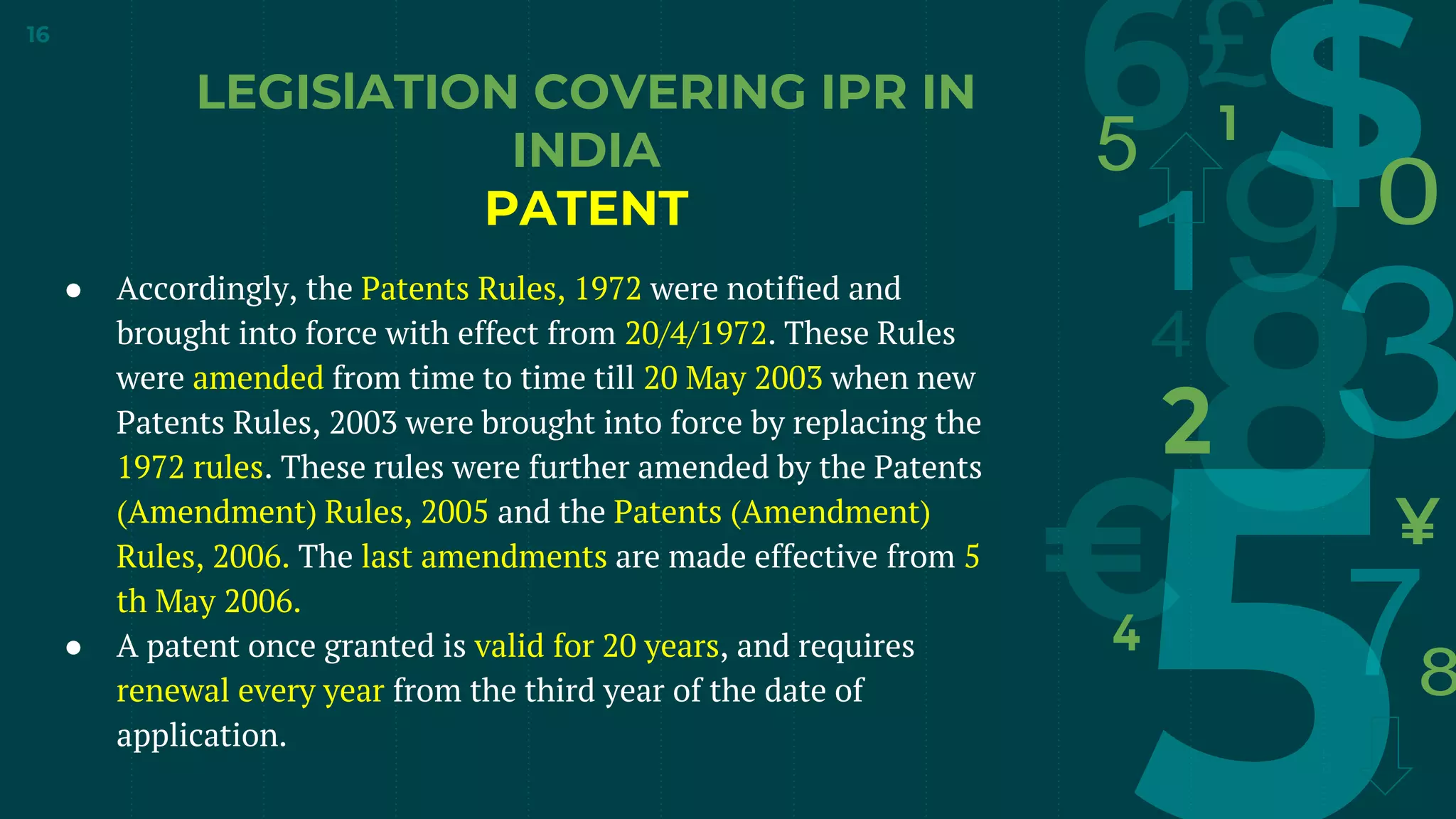 TYPES OF INTELLECTUAL PROPERTIES AND LEGISLATIONS COVERING IPR IN INDIA ...