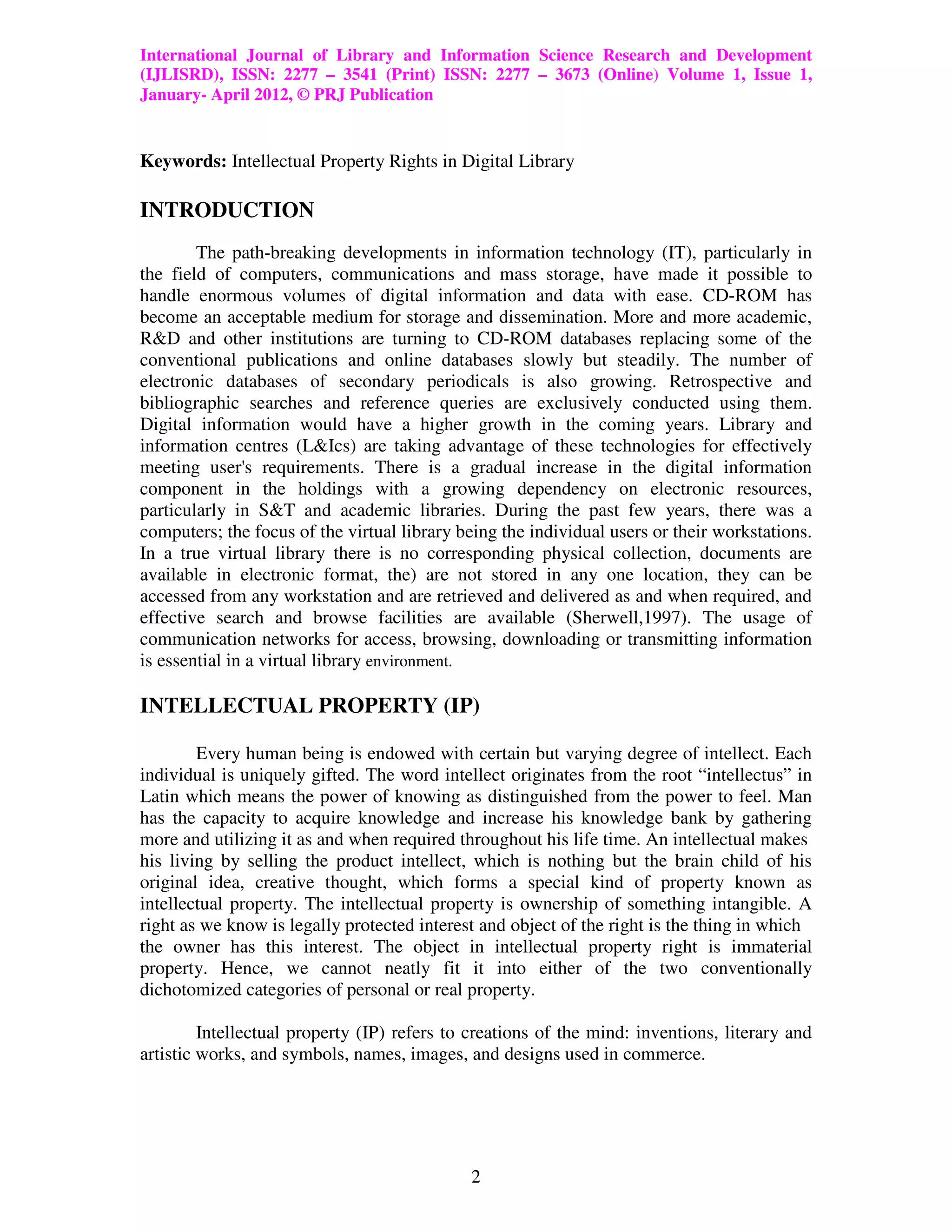 Intellectual property rights (ipr) in | PDF