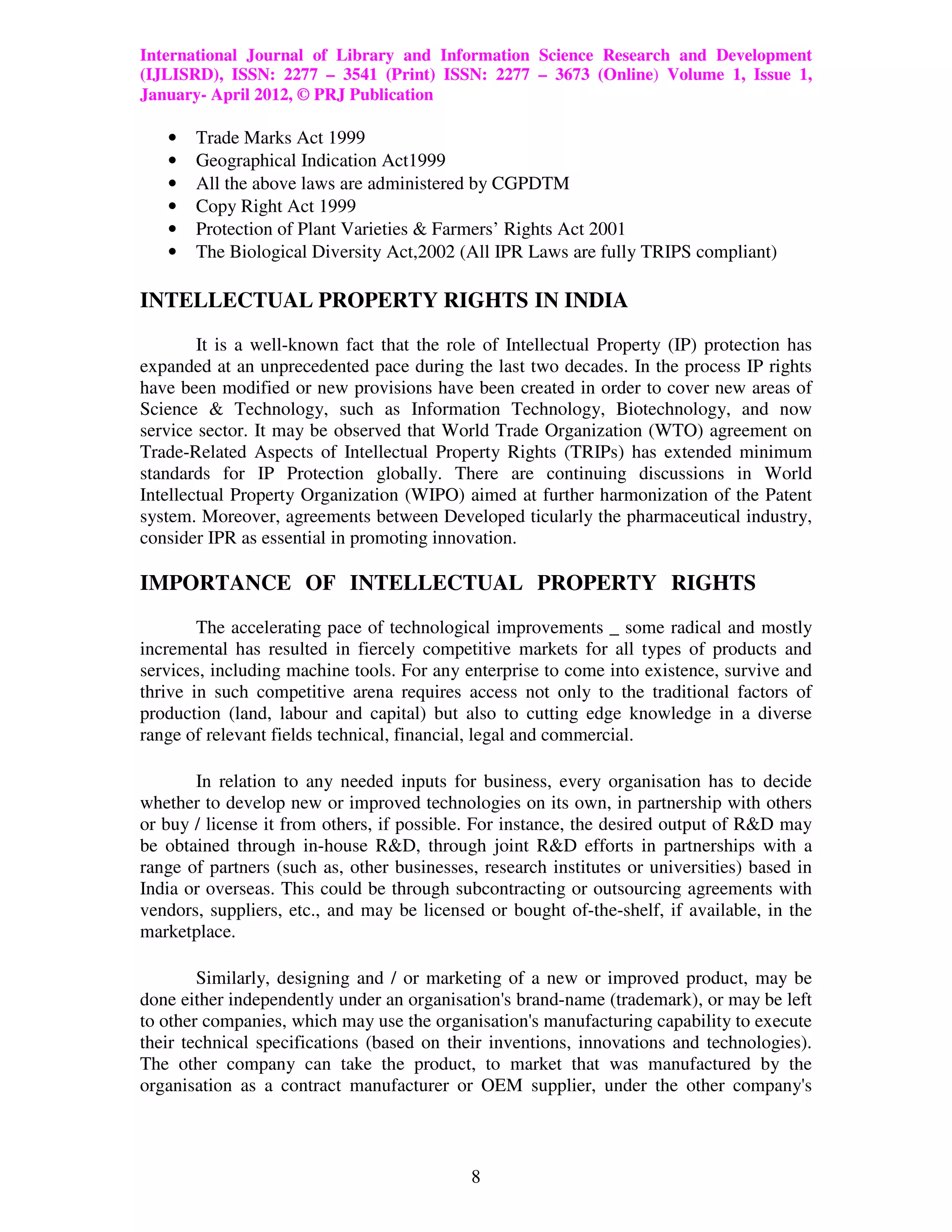 Intellectual property rights (ipr) in | PDF