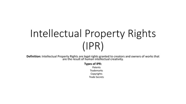 Intellectual Property Rights powerpoint presentation for May Kibera ...