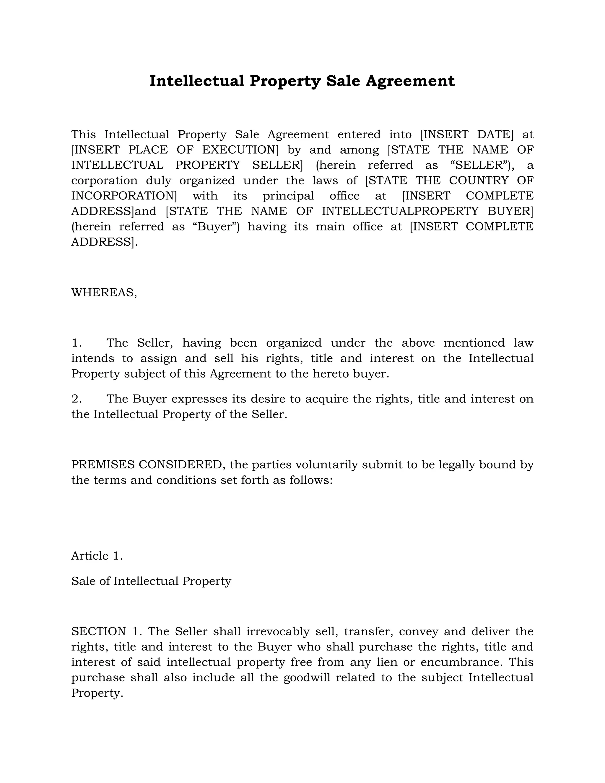 INTELLECTUAL PROPERTY SALE AGREEMENT | PDF
