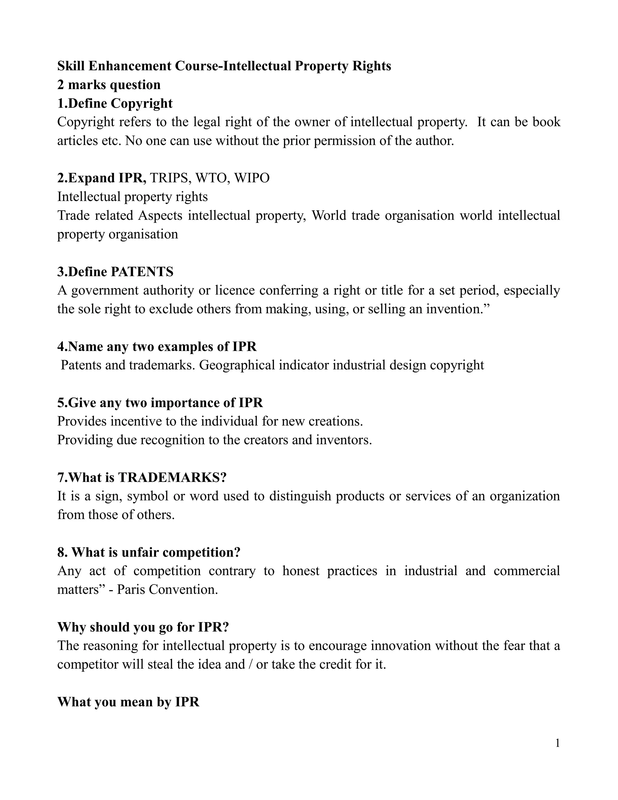 Intellectual property Rights with question answers.doc