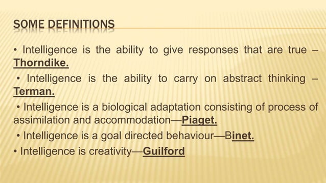 intelligence defination and types theories of intelligence | PPT