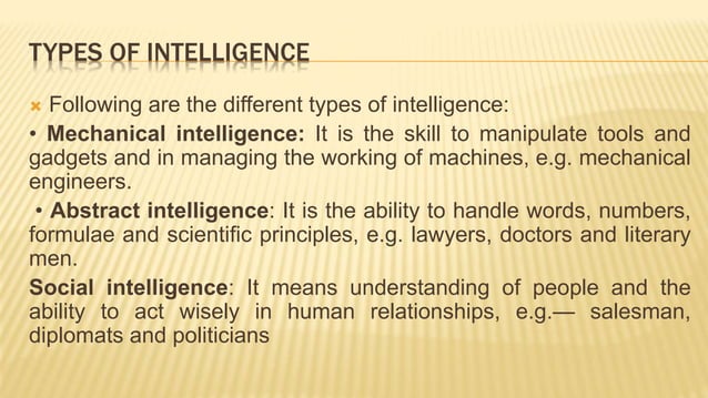 intelligence defination and types theories of intelligence | PPT