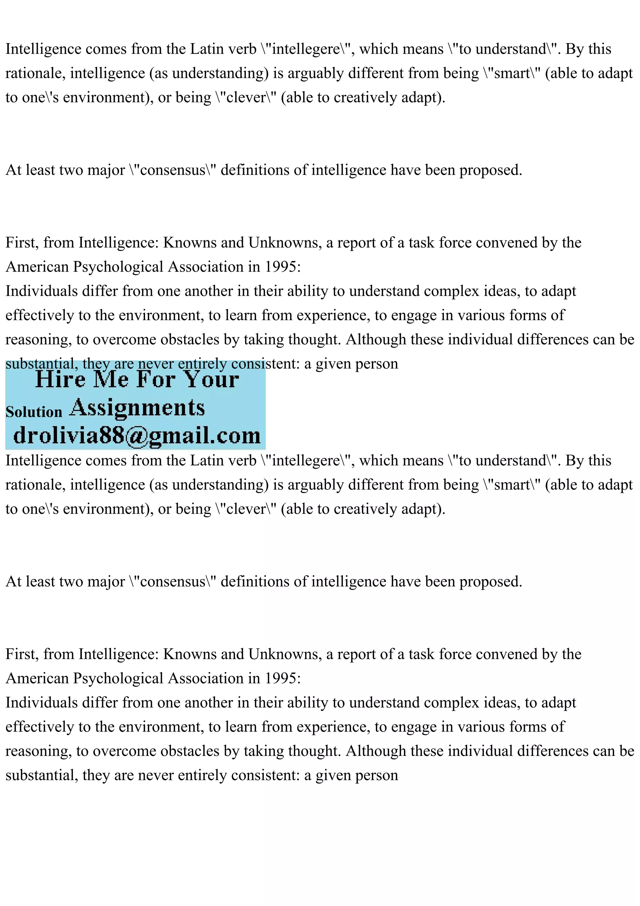 Intelligence comes from the Latin verb intellegere, which means .pdf